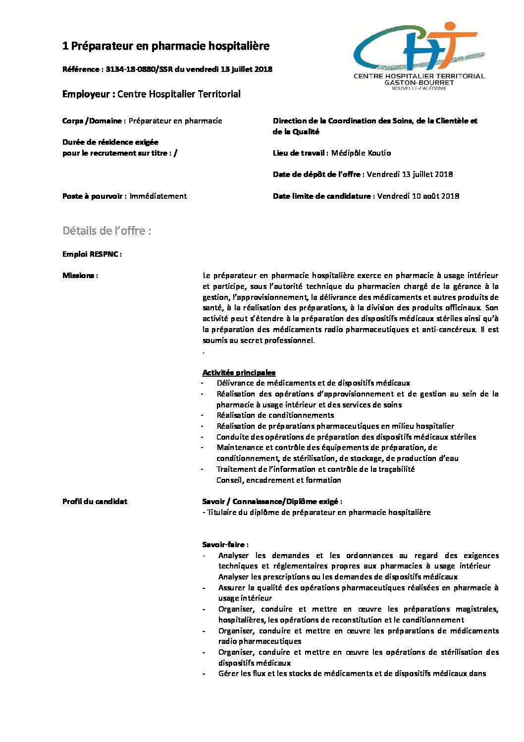 1-PREPARATEUR-EN-PHARMACIE-HOSPITALIERE - Centre Hospitalier Territorial Gaston-Bourret